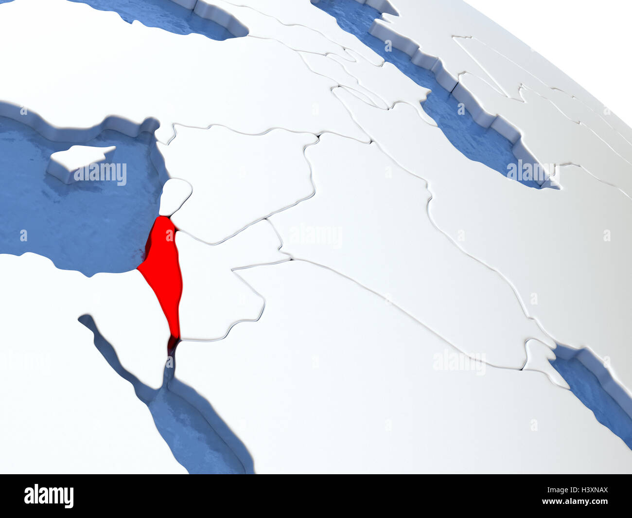 Map of Israel on globe with metallic land and realistic water. 3D ...