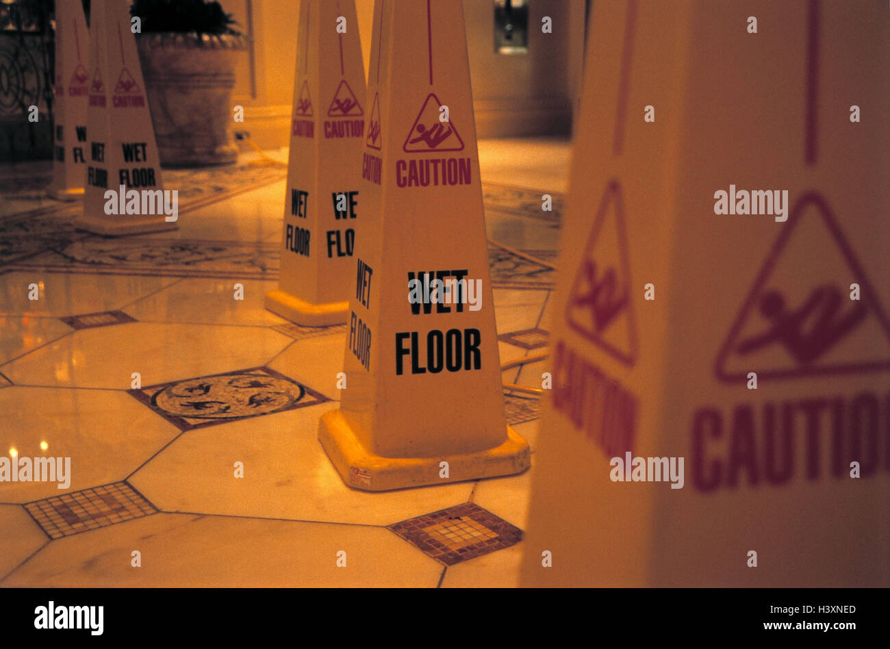 Building, marble floor, danger signs "wet floor", tip, the USA, America ...