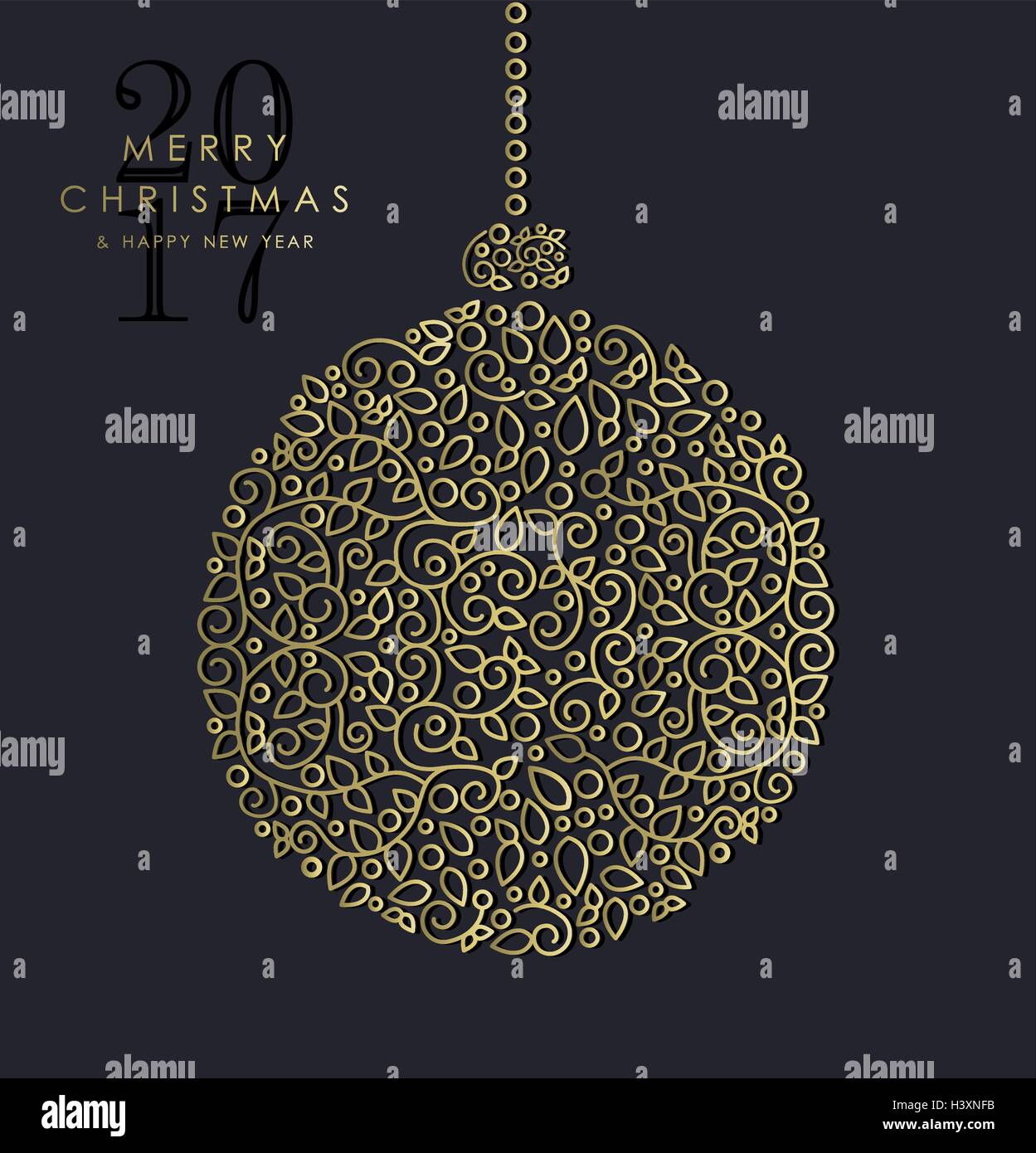 Merry Christmas Happy New Year 2017 greeting card background. Linear ...