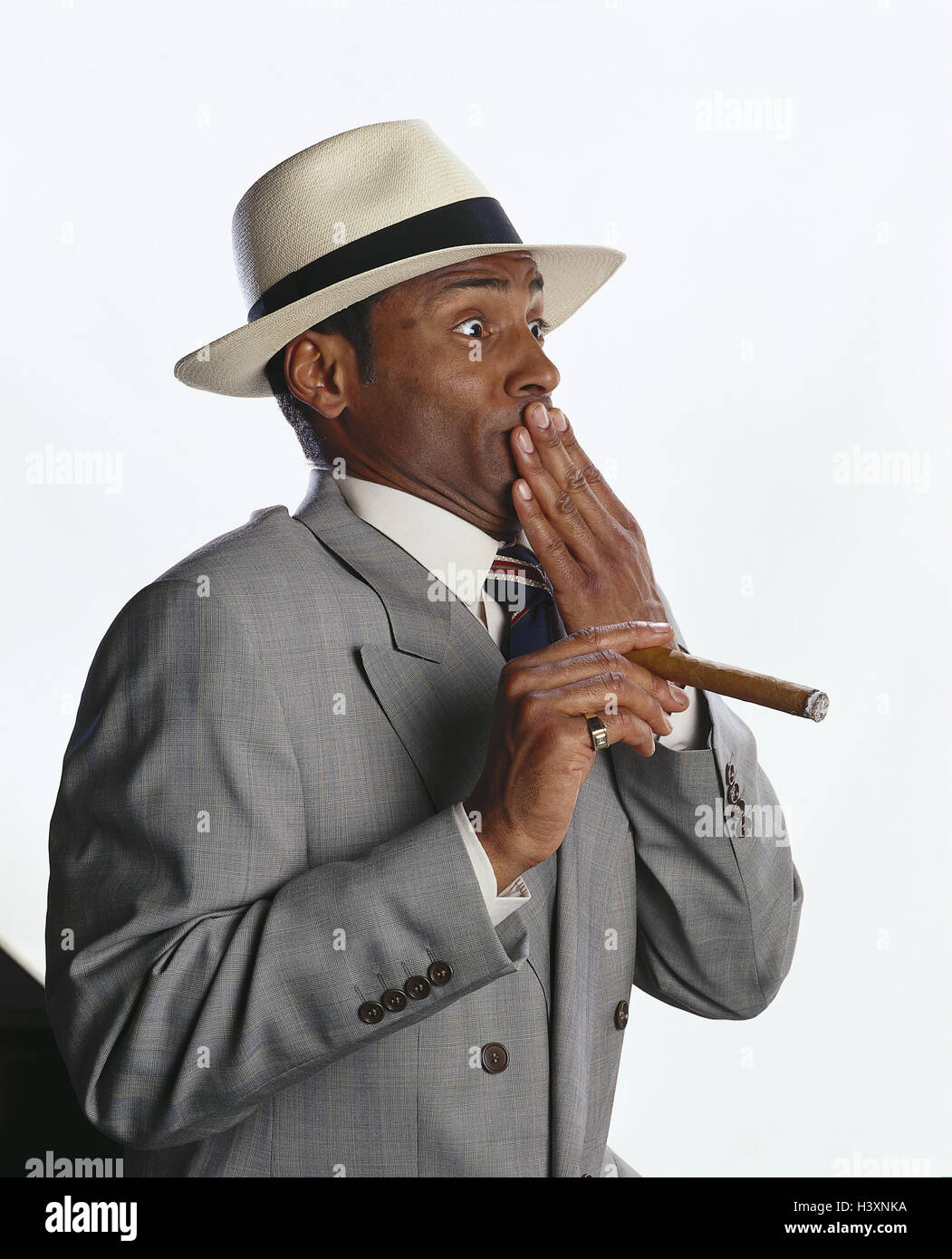 Man, care, cigar, gesture, hand in front of the mouth, studio mb 138 ...