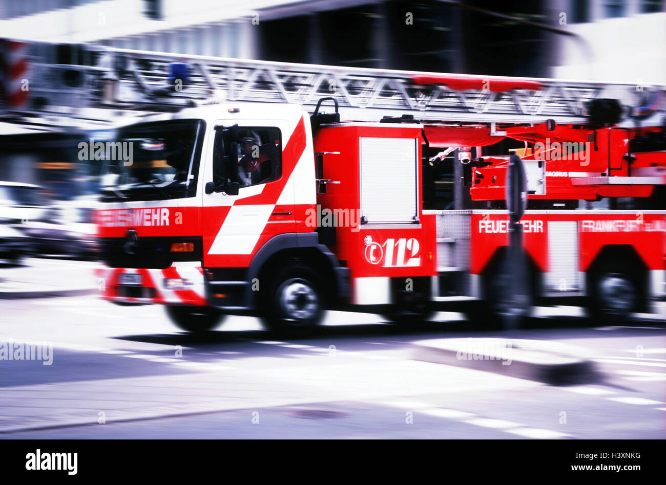 Germany, Hessen, Frankfurt in, the Main, street scene, fire engine ...