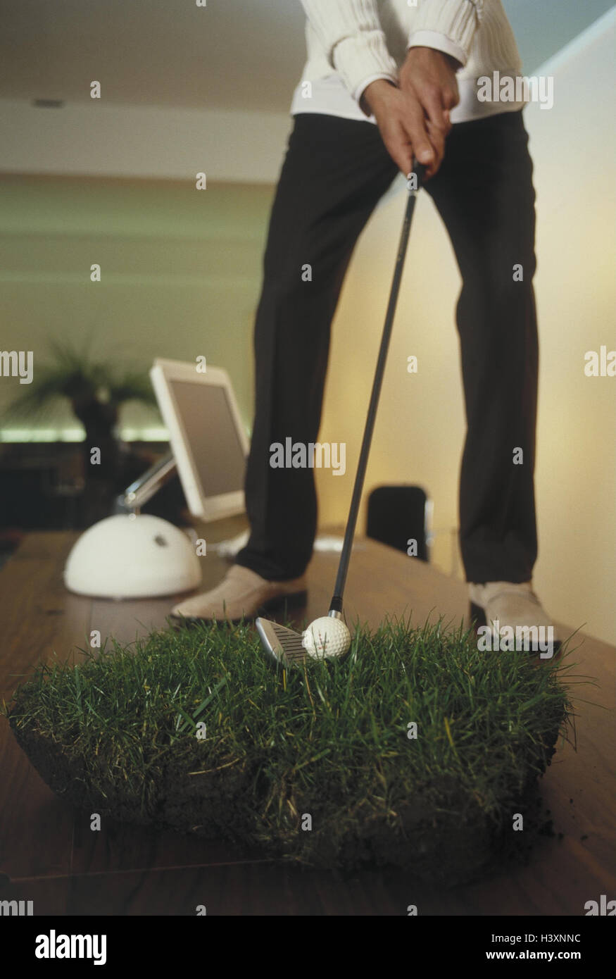 Office, desk, manager, golf play, detail, inside, workplace, man, young ...