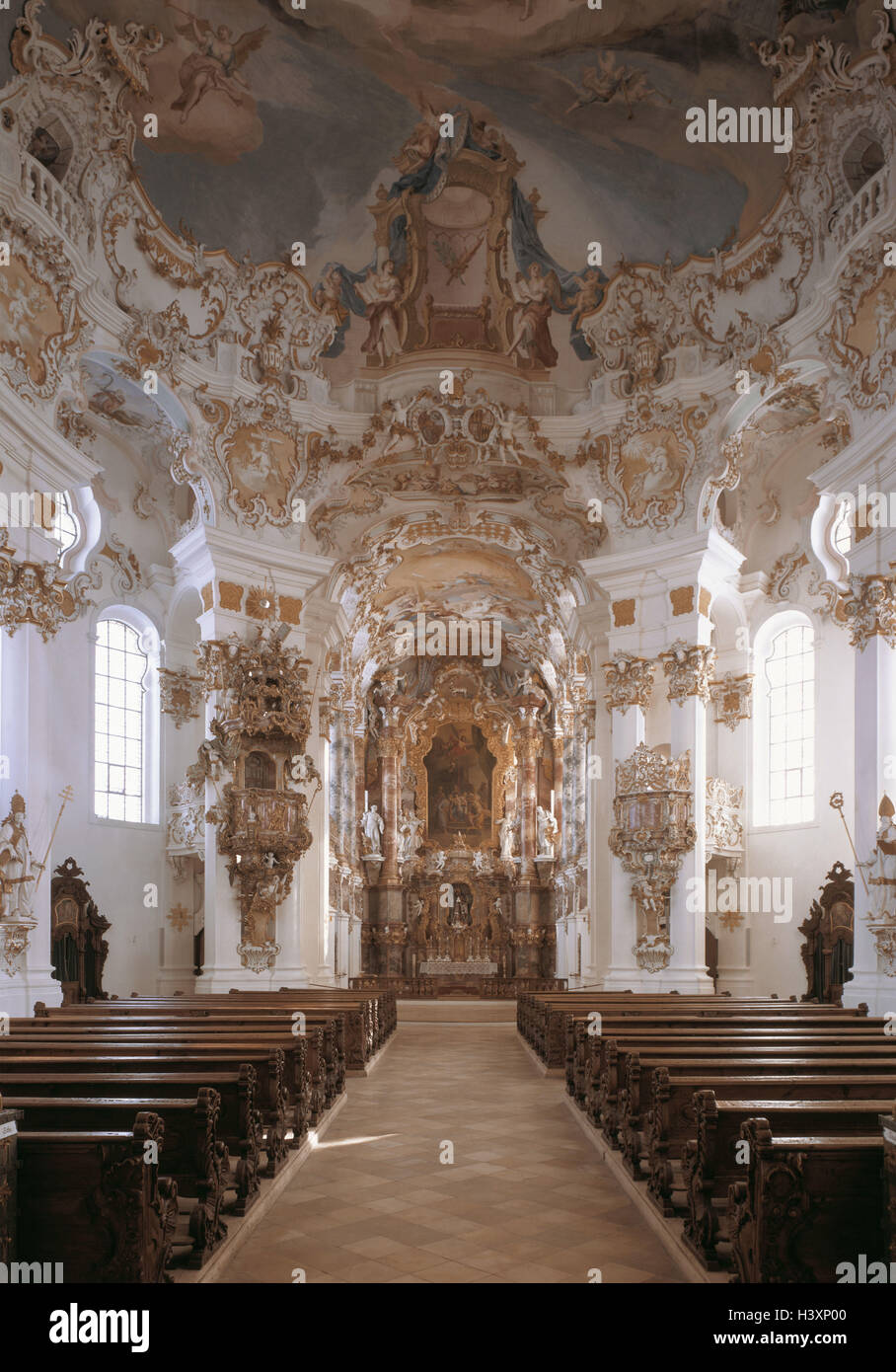 Germany, Bavaria, priest's angle, Showing, Wieskirche, interior view ...
