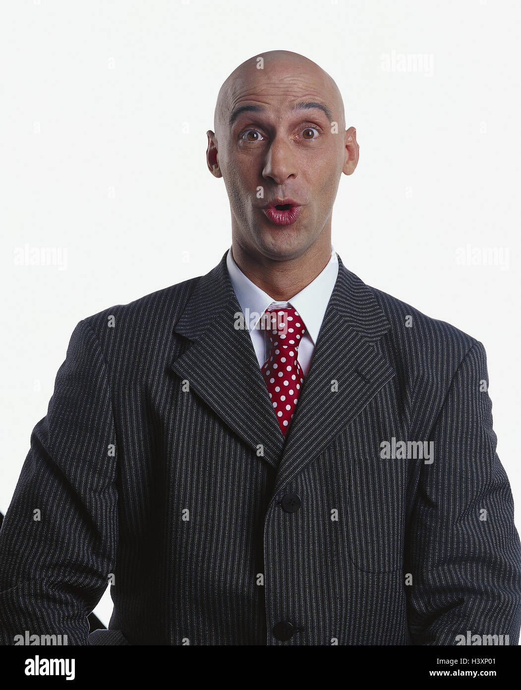 Man, bald head, suit, facial play, surprises, portrait, mb 109 A2 Stock ...