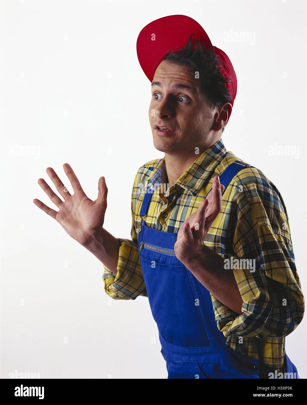 Man, sign cap, gesture, hands, defence, half portrait, mb 140 A6 Stock ...