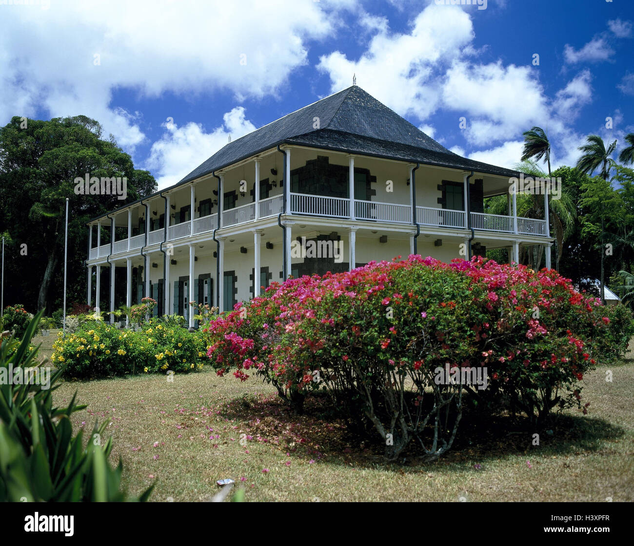 Mauritius, Pamplemousses, botanical garden, building, shrubs, blossom ...