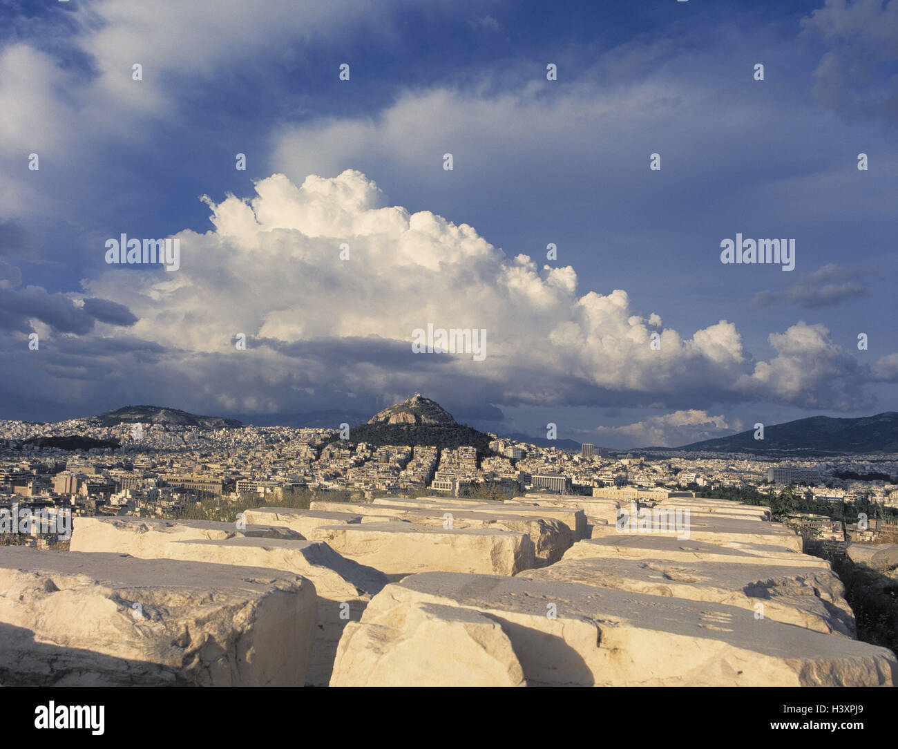 Greece, Attika, Athens, town view, Lykabettos hill, Europe, capital ...