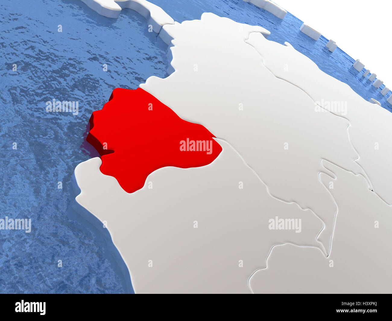 Map of Ecuador on globe with metallic land and realistic water. 3D ...