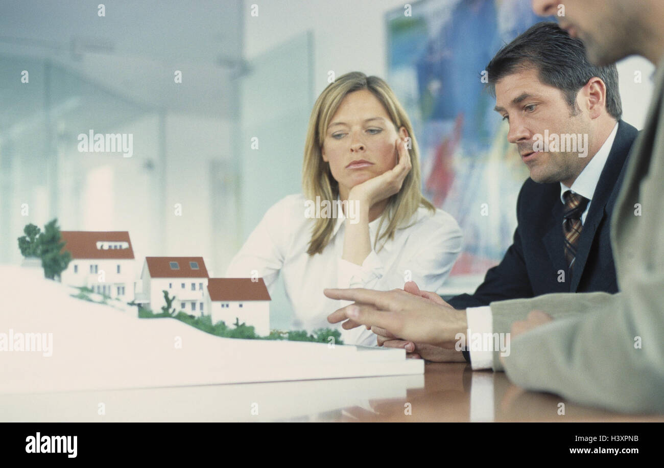 Architect, employees, model, discussion, presentation, business ...