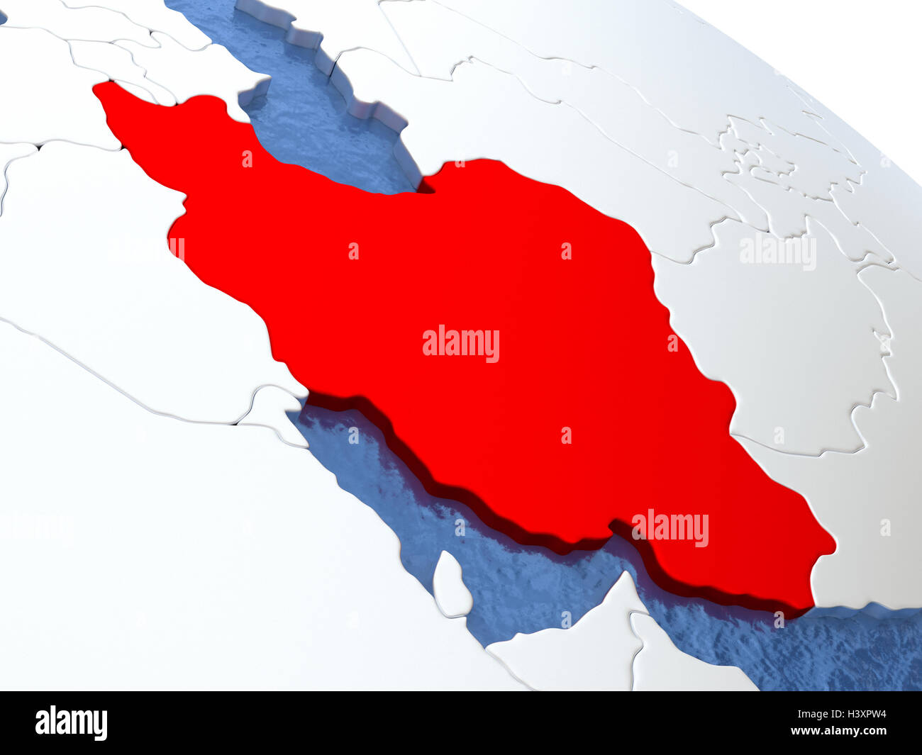 Map of Iran on globe with metallic land and realistic water. 3D ...
