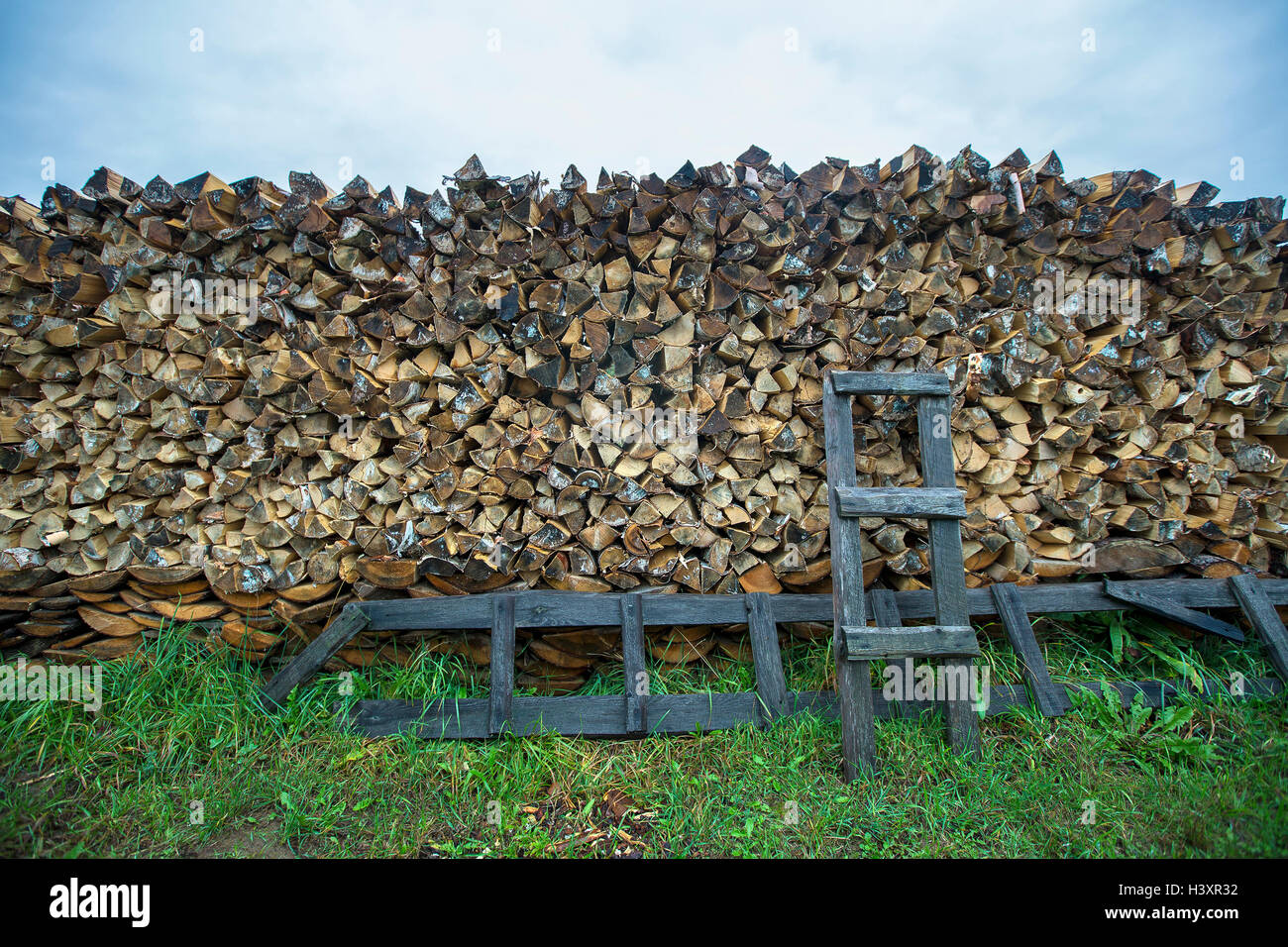 folded unlikely wood and stairs in the village Stock Photo - Alamy