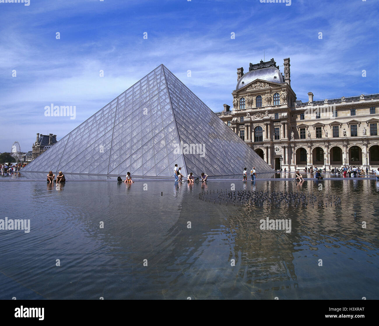 France, Paris, museum, Louvre, glass pyramid, water cymbal, Europe ...
