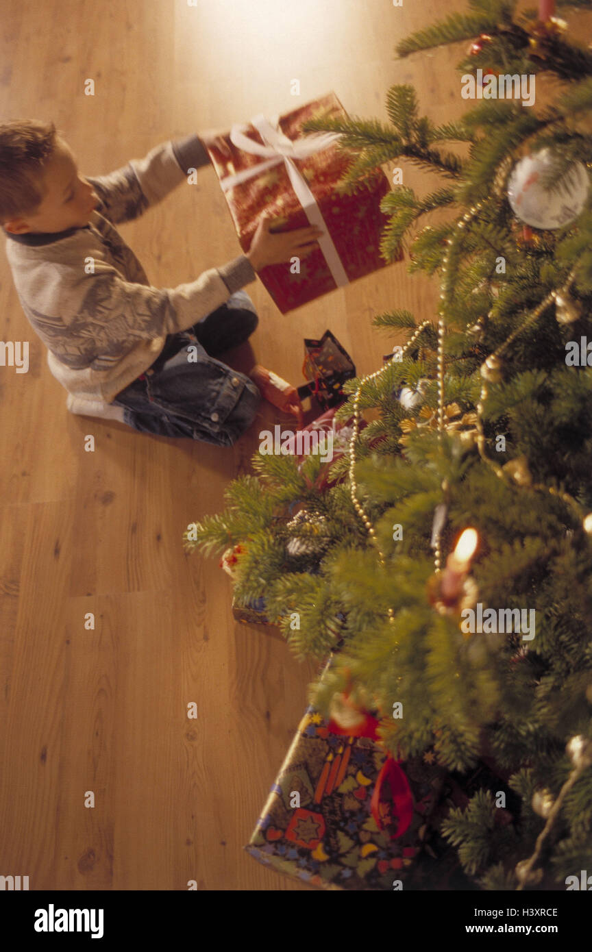 Christmas, distribution presents, child, Christmas tree, presents ...