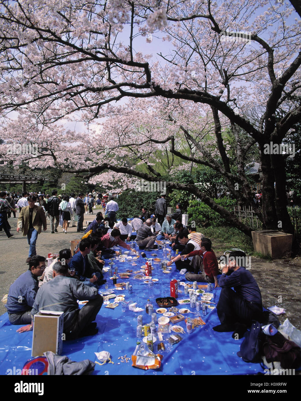 Japan, Yokohama, Sankei-en guards, people, picnic people, eat ...
