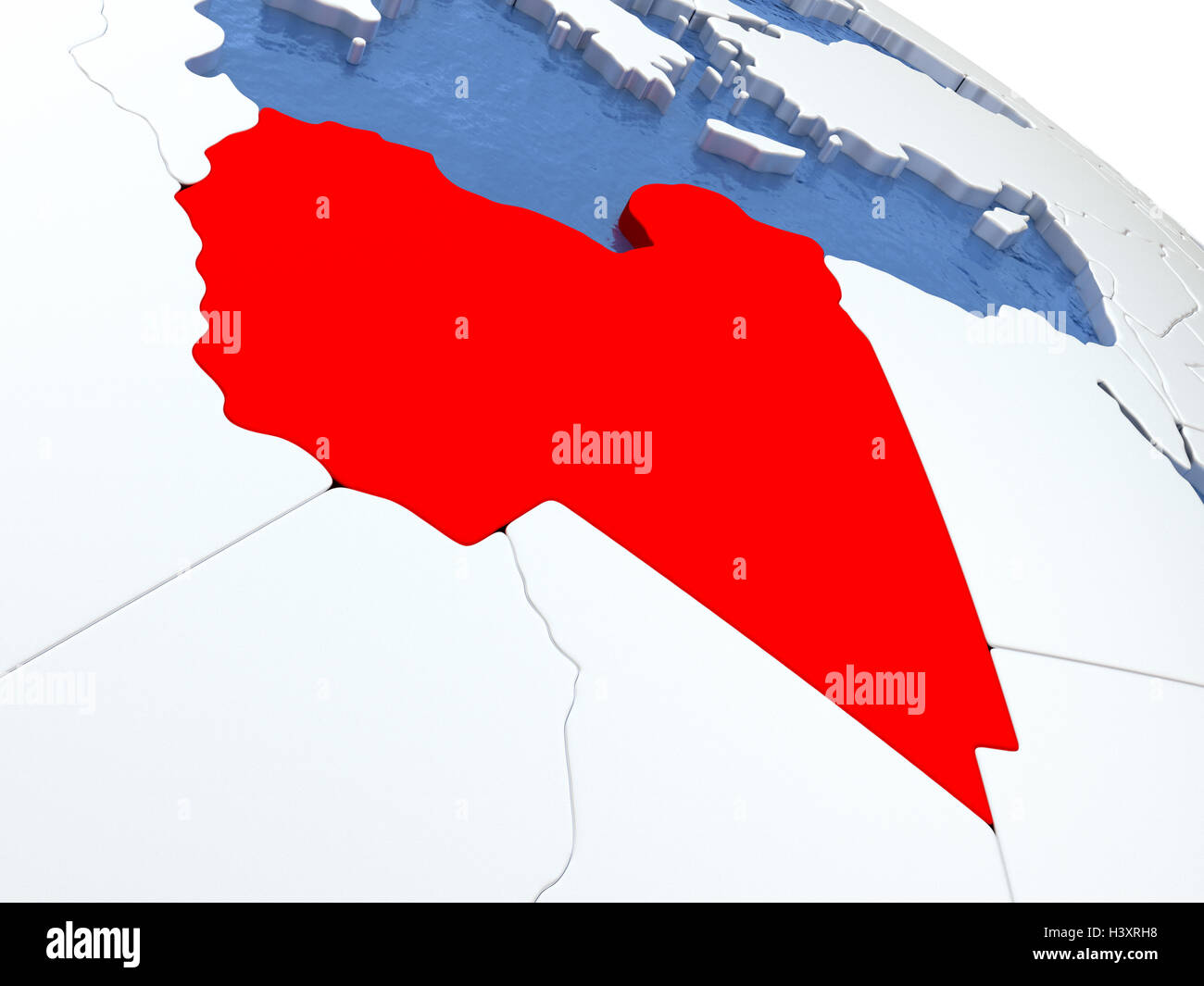 Map of Libya on globe with metallic land and realistic water. 3D ...