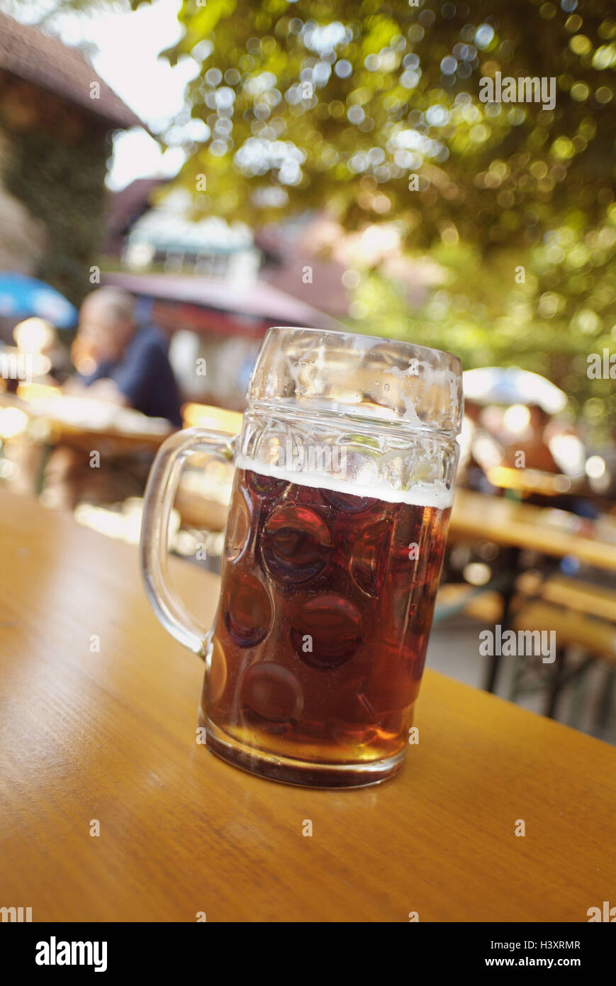 Germany, Bavaria, beer garden, table, beer glass, Europe, restaurant ...