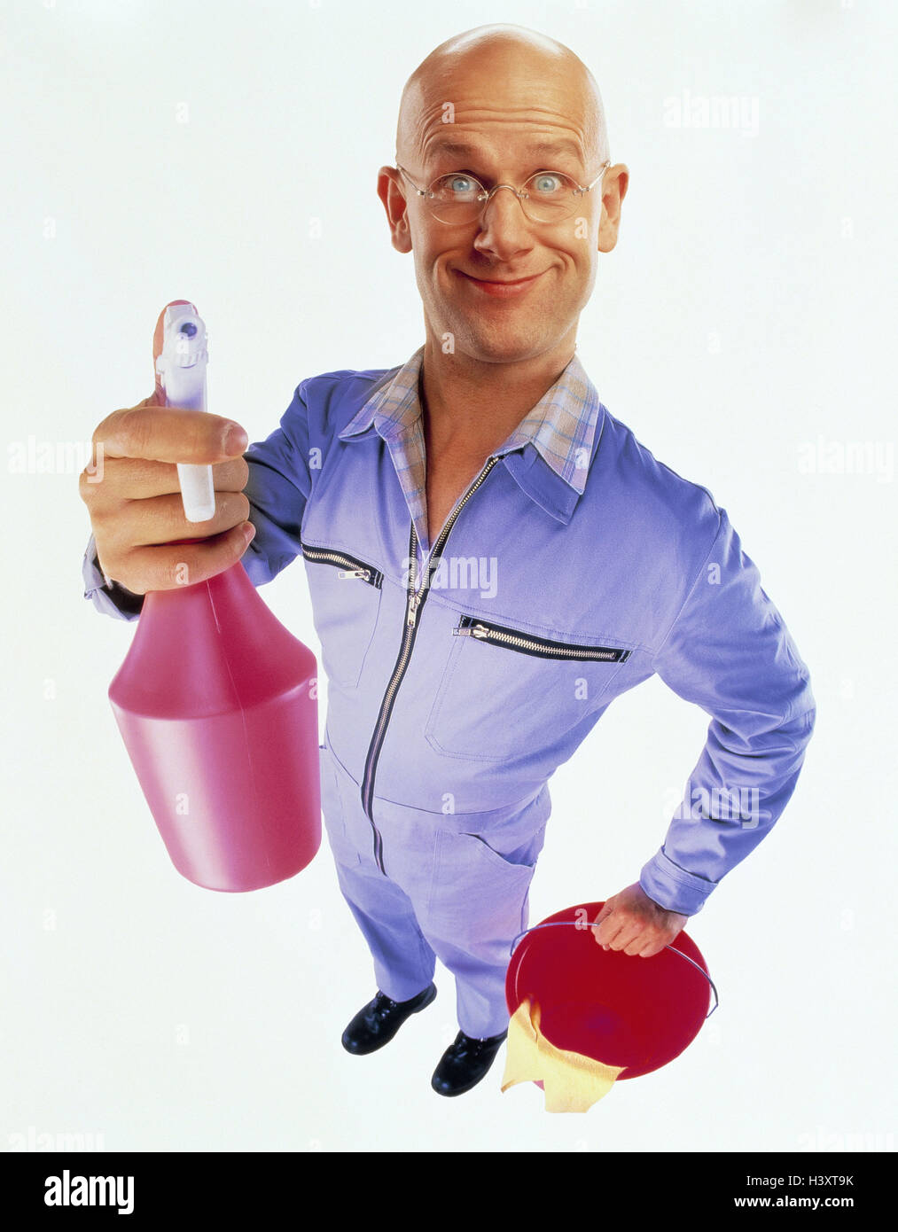 Man, glasses, bald head, happy, window-cleaner, professions ...