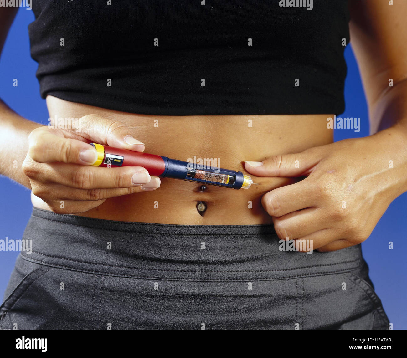 Diabetic, Pen-injection device, abdominal wall, woman, detail, sputter ...
