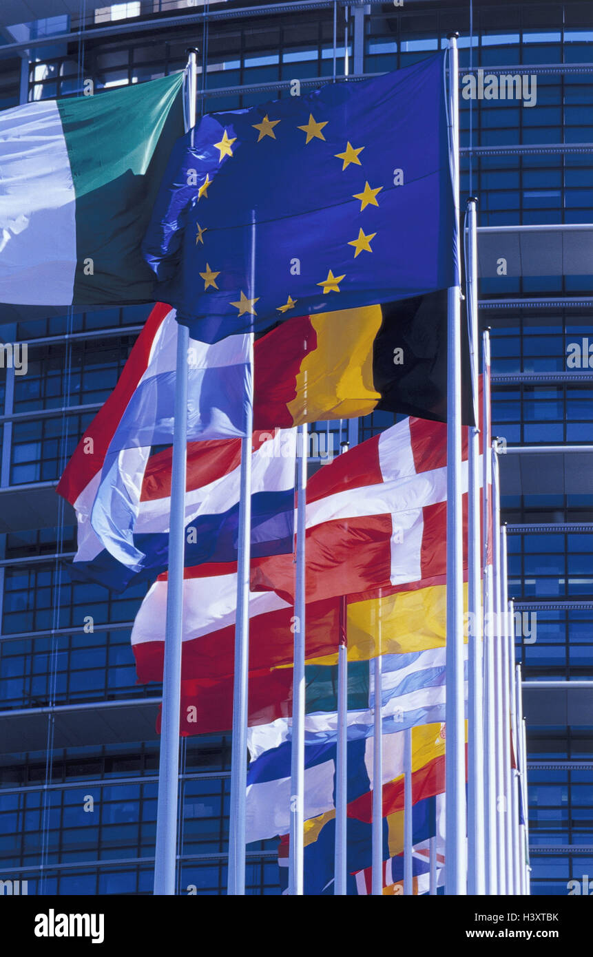 France, Alsace, Strasbourg, European Parliament, flags, European ...