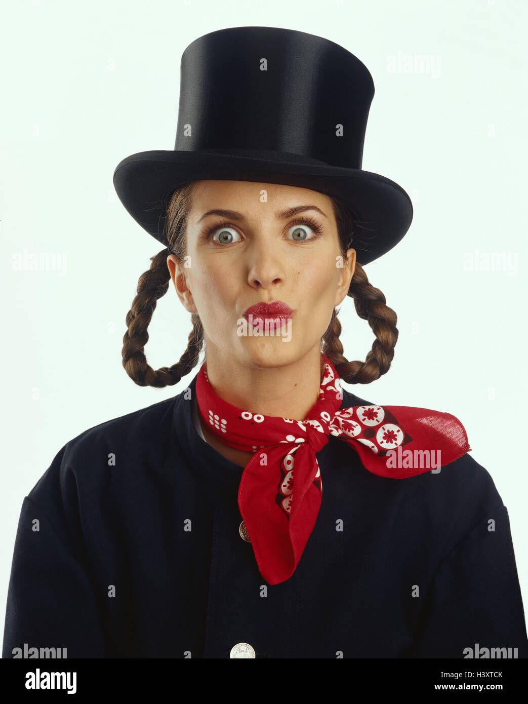 Woman, lining, chimney sweep, neckerchief, facial play, kiss mouth ...