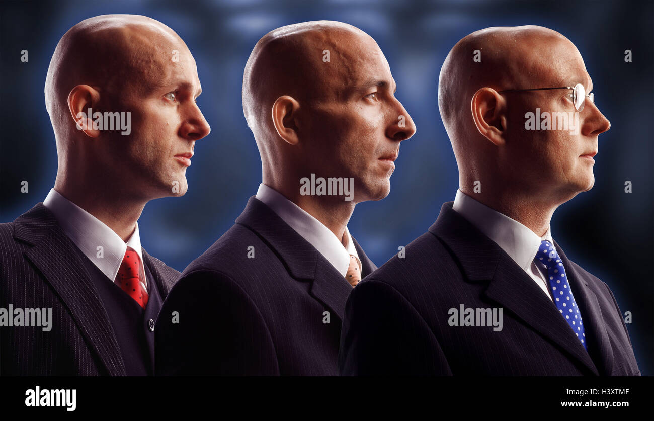 Manager, three, bald head, one after the other, portrait, tread Men ...