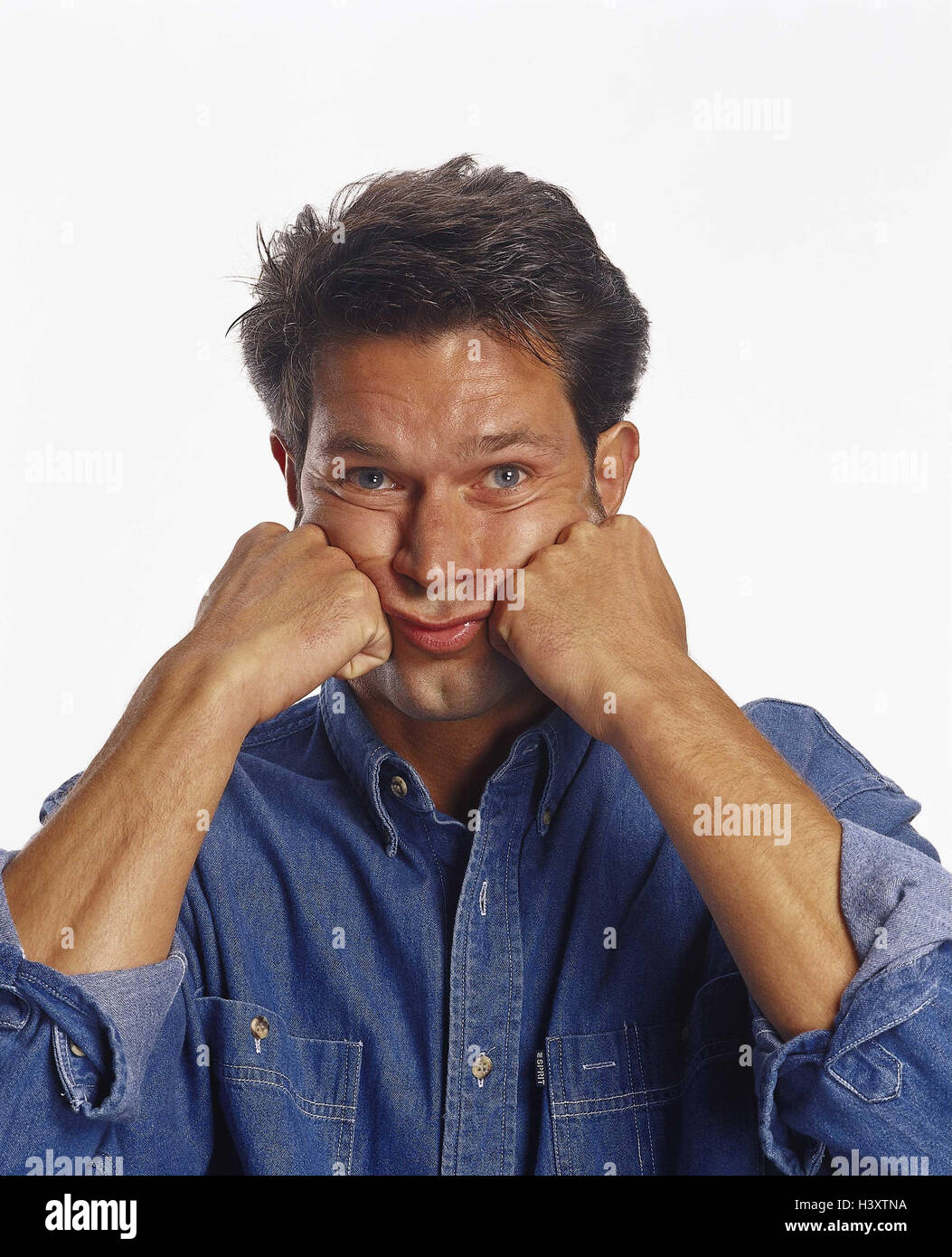 Man, gesture, sadly, resigns, portrait, Men, studio, cut out, jeans ...
