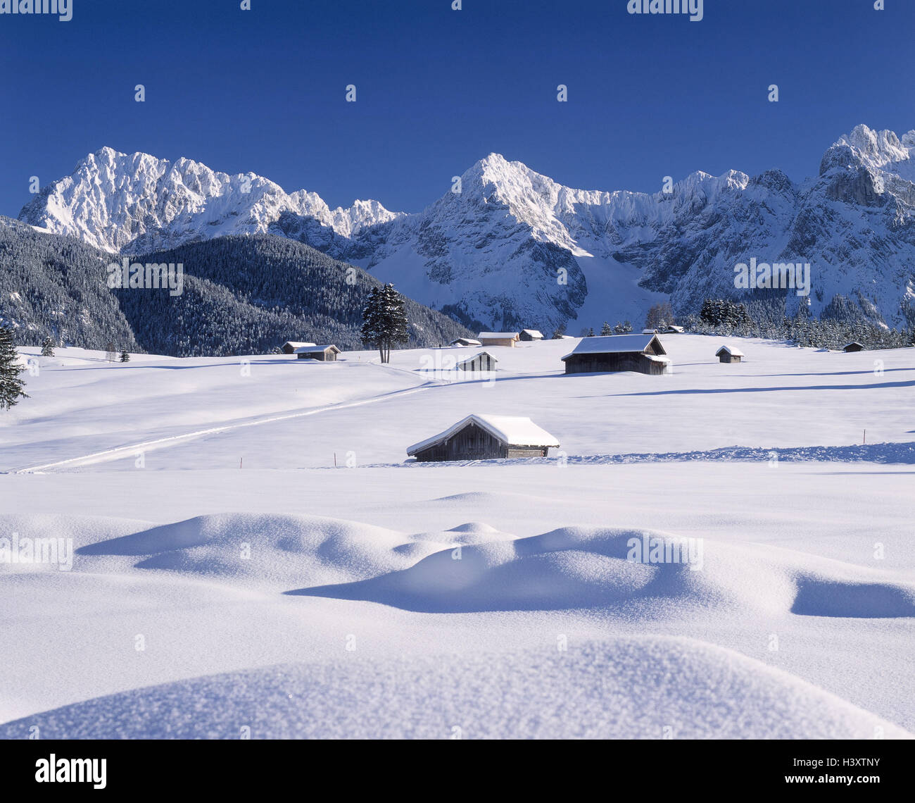 Germany, Bavaria, Werdenfels, Mittenwald, hump meadows, winters, South ...