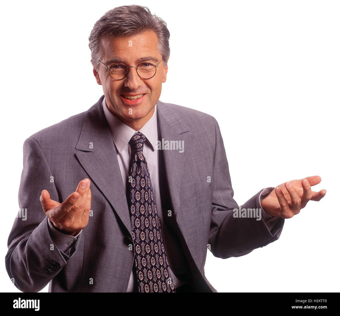 Businessman, middle old person, gesture, helplessly, half portrait ...