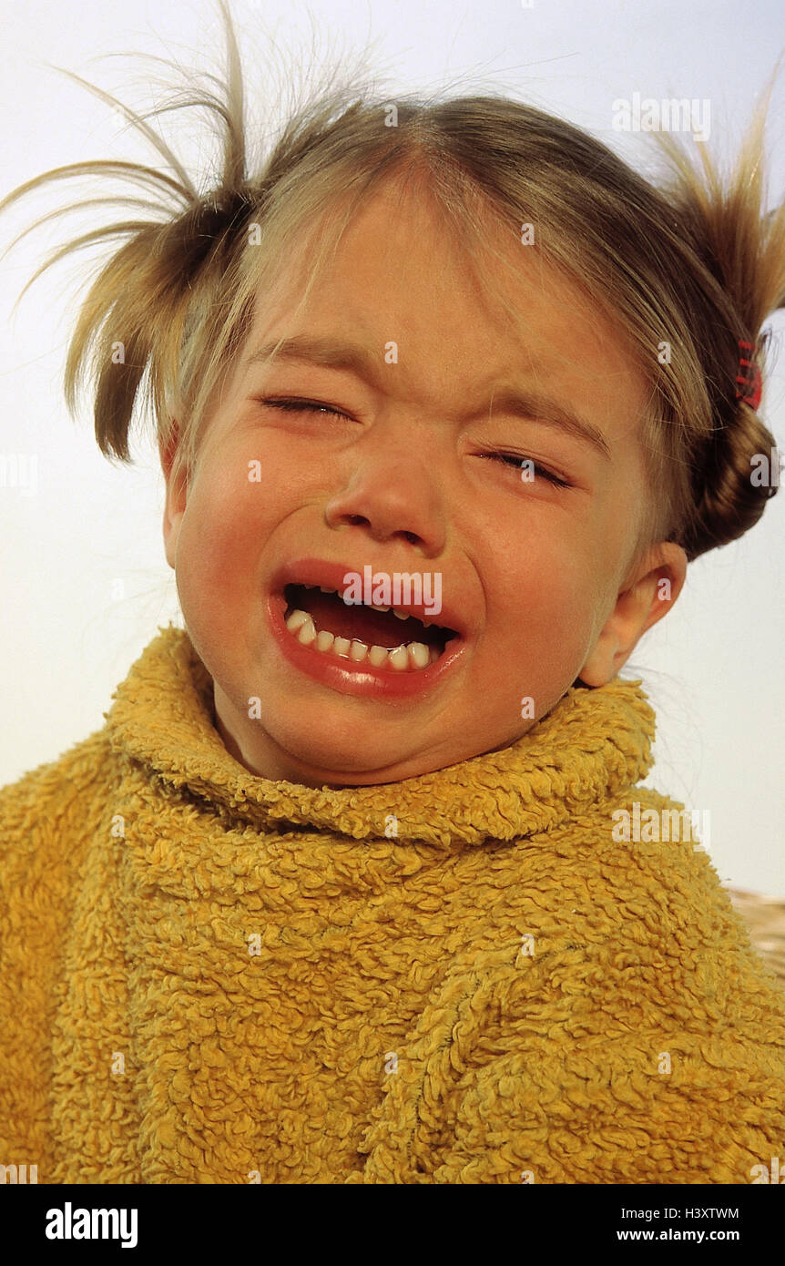 Girls, plaits, pullovers, facial play, cry, half portrait, inside, cut ...