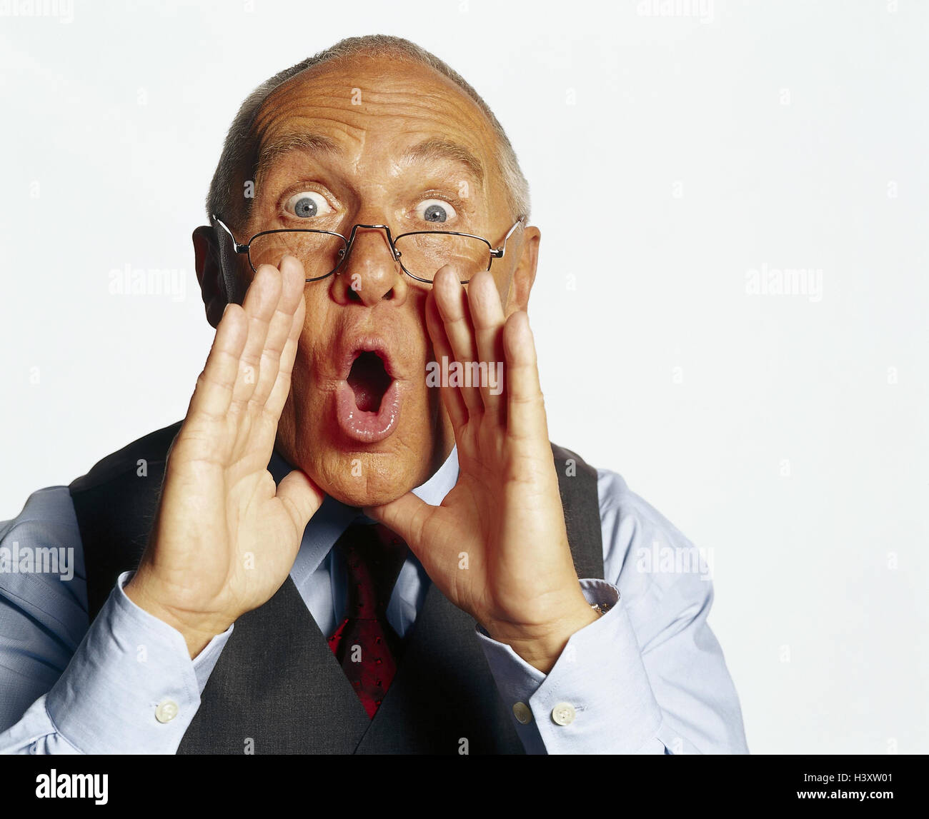 Senior, gesture, shout, half portrait, professions, studio, cut outs ...