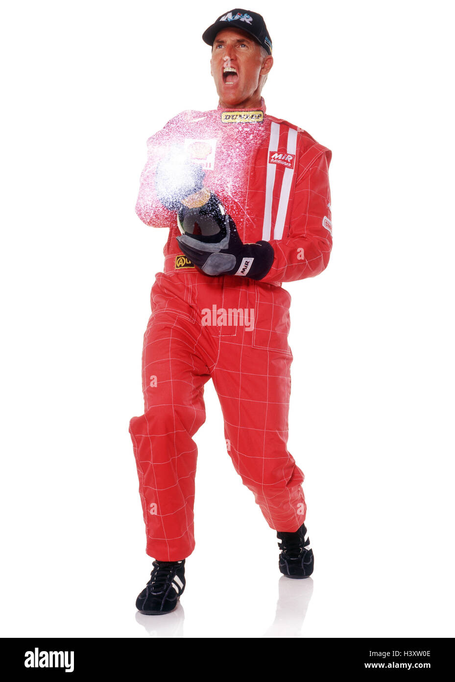 Motor sport, racing driver, overall, red, champagne Bottle, cheering ...