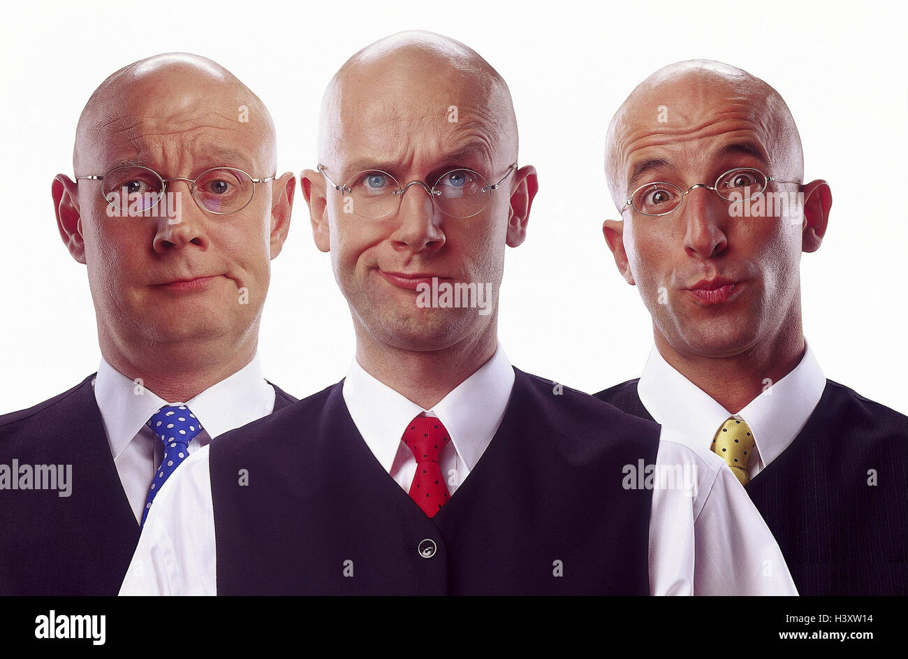 Men, three, bald head, glasses, shirt, waistcoat, facial play ...