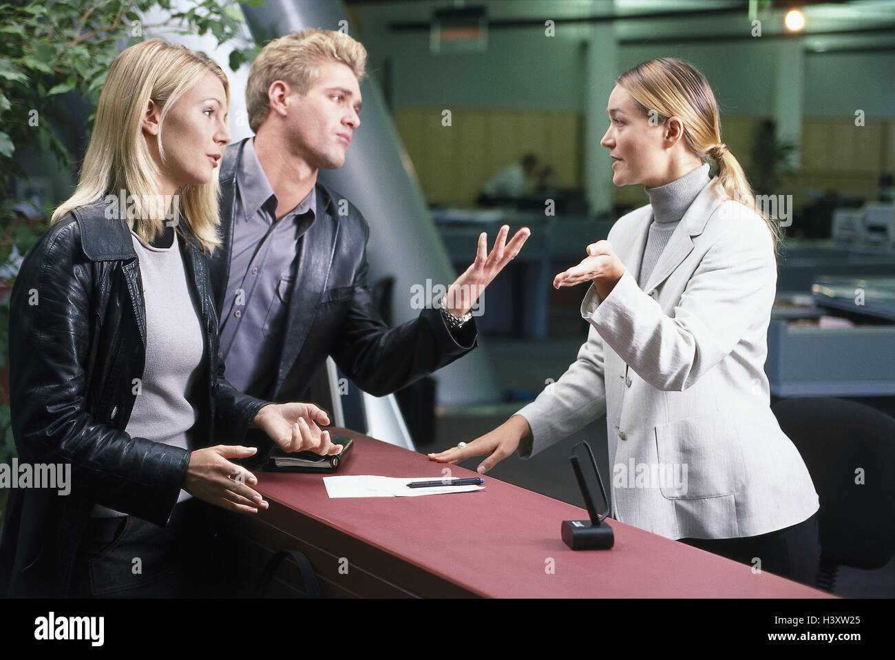 Bank, consultation, cashiers, couple, young, gesture, man, woman ...