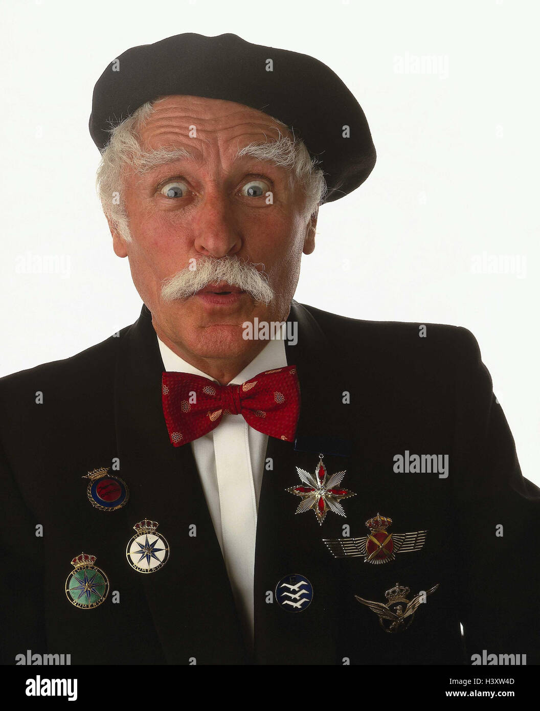 Senior, beard, facial play, is surprised, cap, suit, order, portrait ...