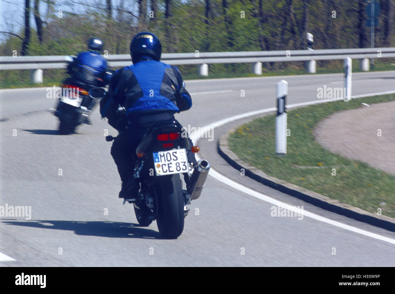 Street, bend, motorcyclist, two, back view, street, motorcycle, ruler ...