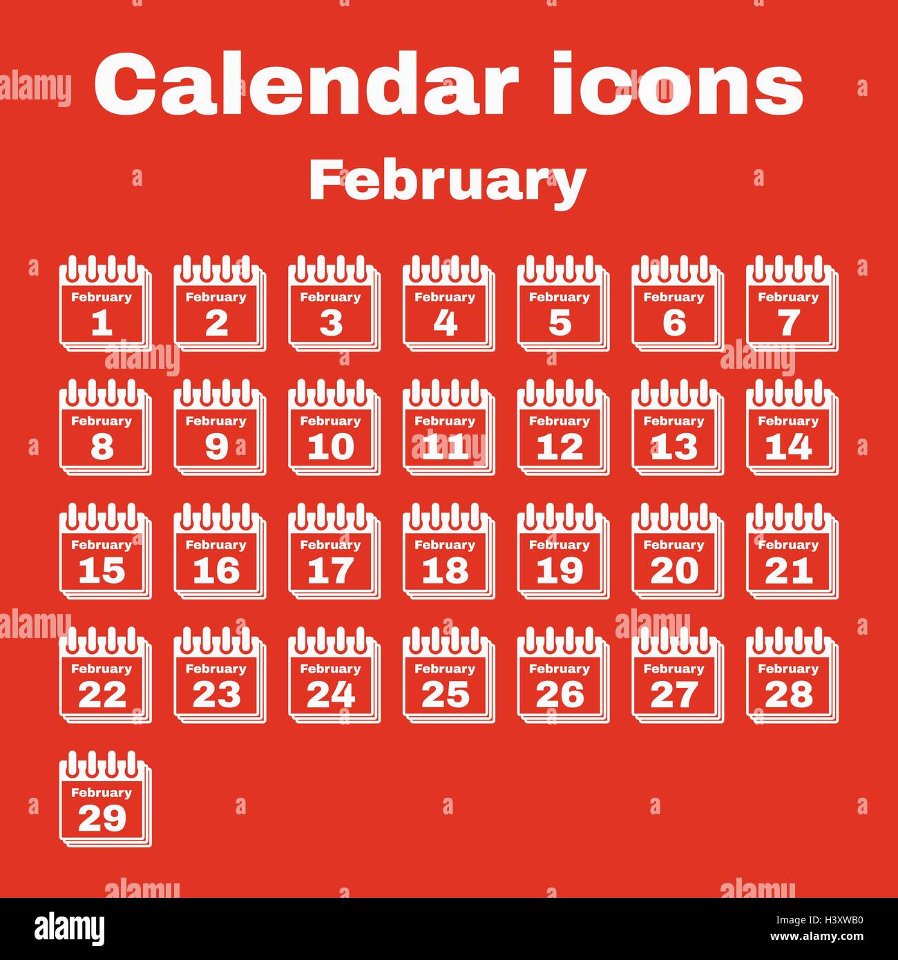 The calendar icon. February symbol. Flat Stock Vector Image & Art - Alamy