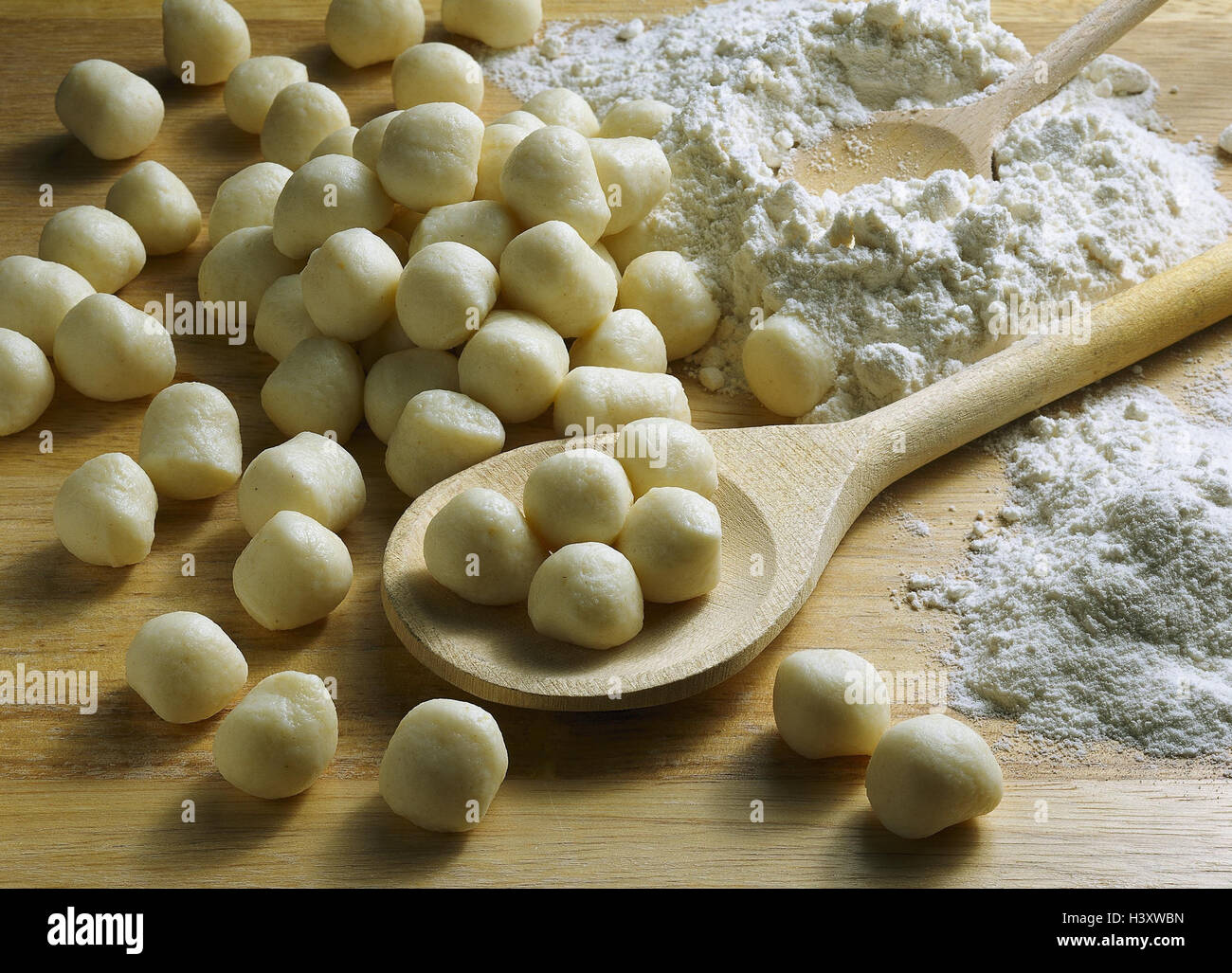 , Still life, flour dumplings, wooden spoons, farinaceous food, food ...