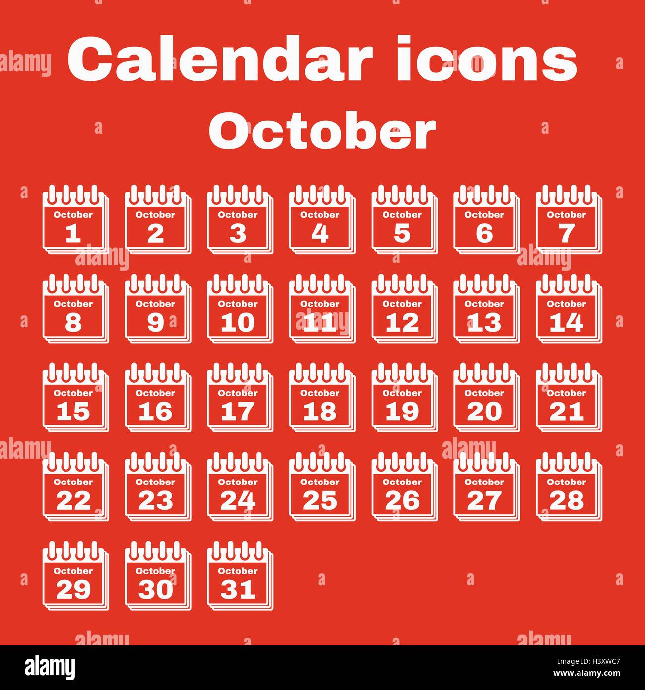 The calendar icon. October symbol. Flat Stock Vector Image & Art - Alamy