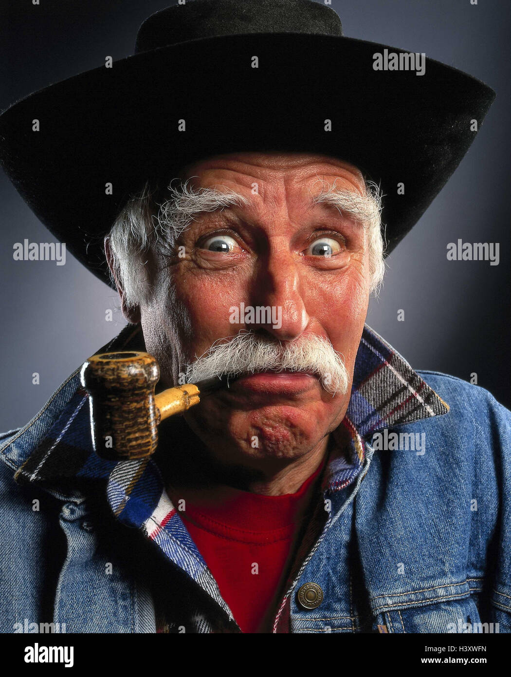 Senior, "cowboy", whistle, facial play, portrait, Senior, inside ...
