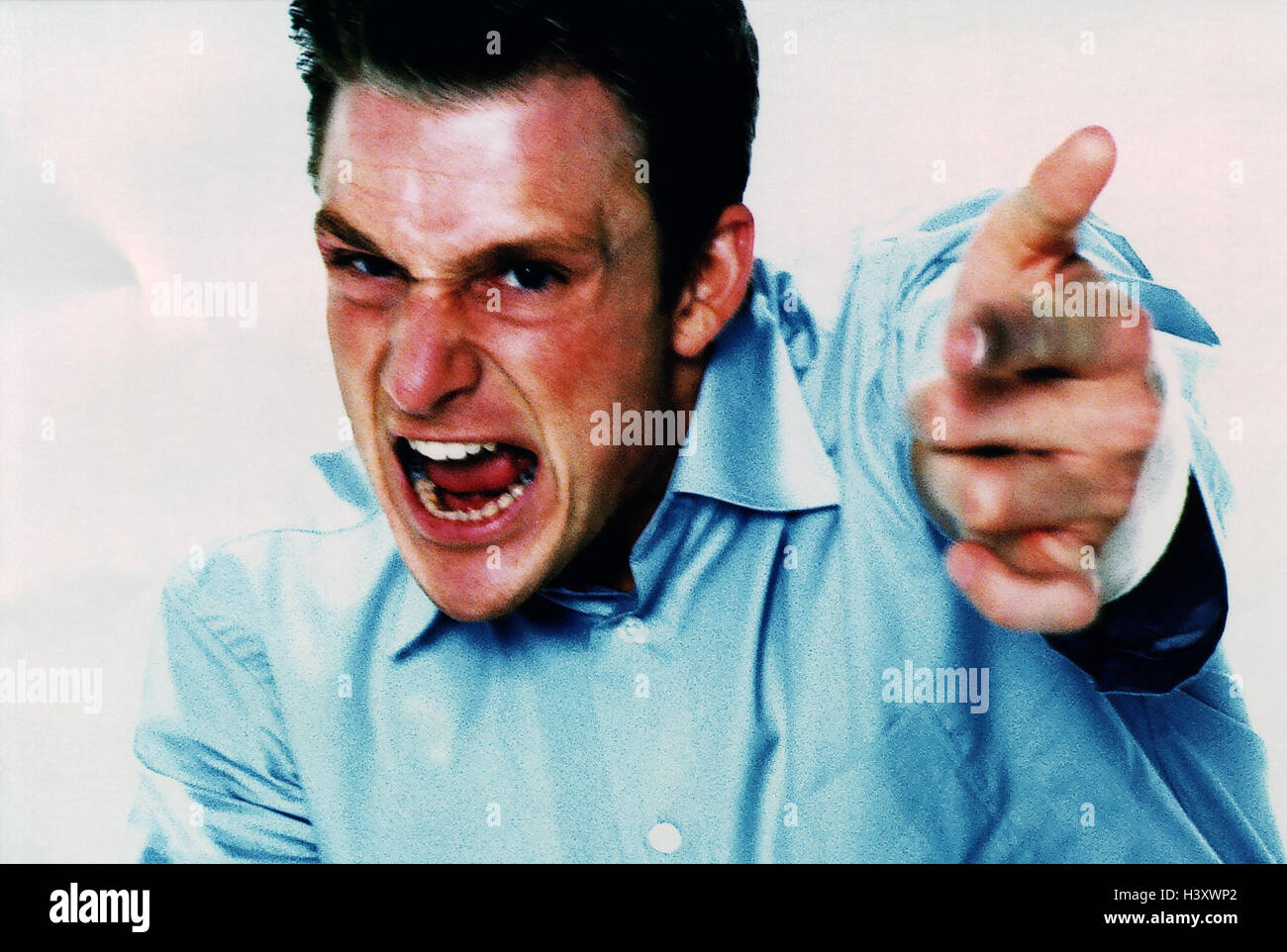 Man, gesture, aggression, portrait, studio, cut out, rage, fury ...