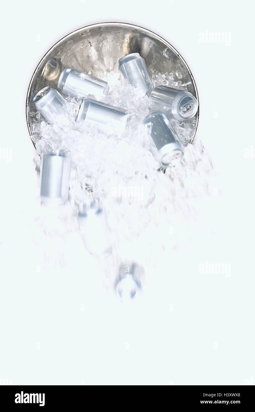 Peel, ice cube, drinks cans, tip out, inside, studio, cut out, ice ...