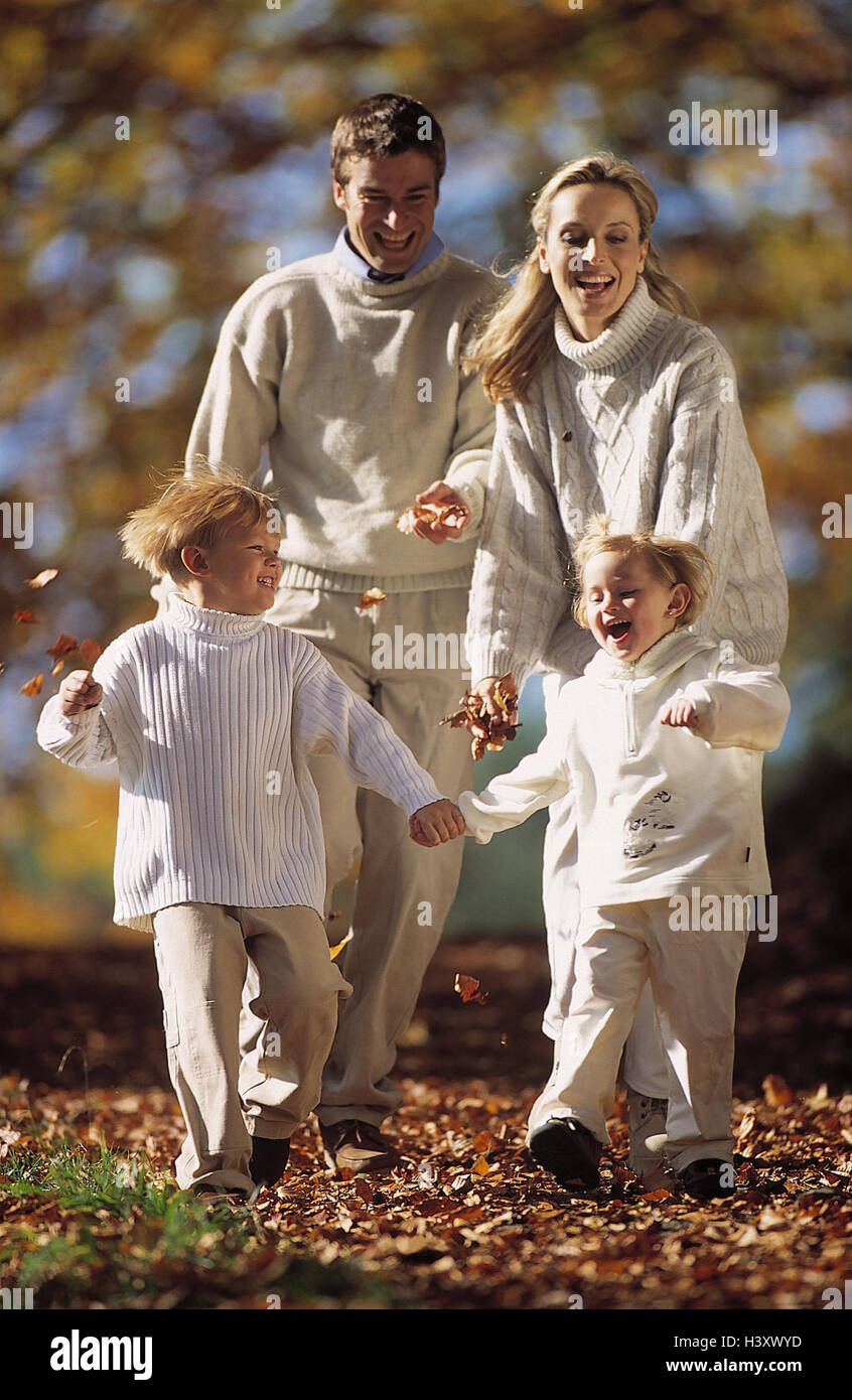 Family, walk, autumn parents, children, two, go for of a walk, run ...