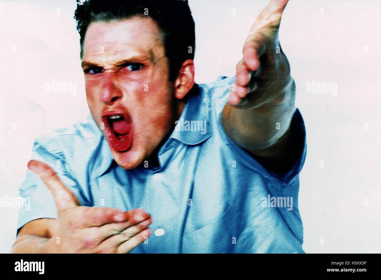 Man, gesture, aggression, portrait, studio, cut out, rage, fury ...
