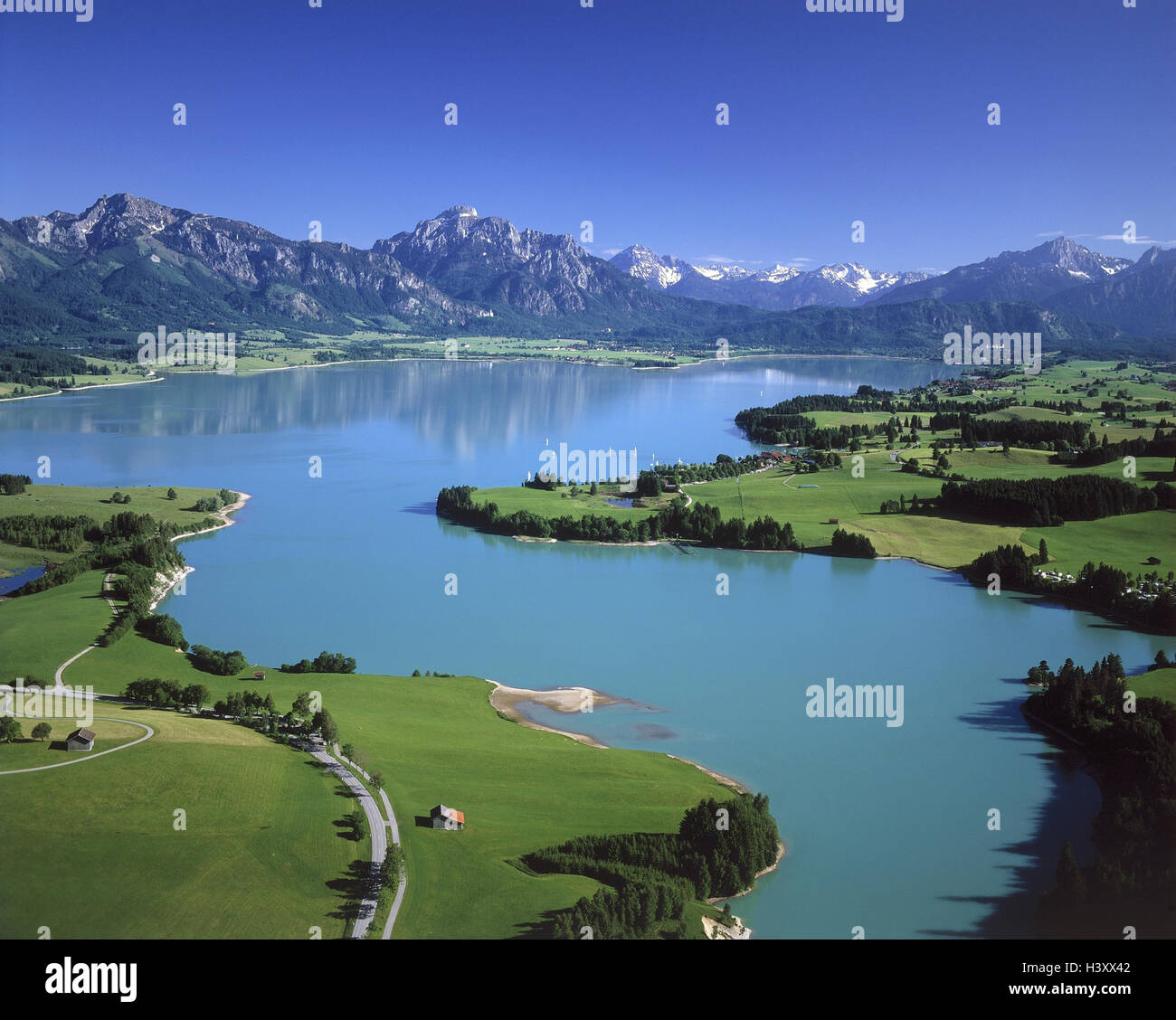 Germany, Allgäu, Forggensee, Allgäuer alps, aerial shots, lake ...