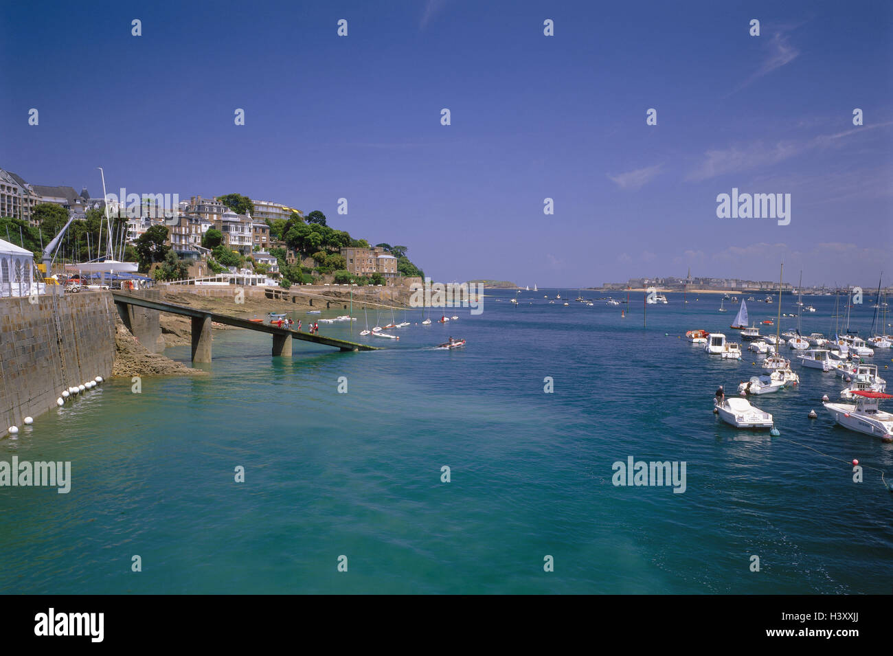 France, Brittany, Cote D' Emeraude, Dinard, town view, harbour, Europe ...