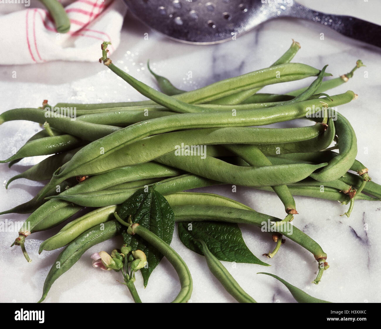 Marble slab, beans vegetables, French beans, stick beans Stock Photo ...