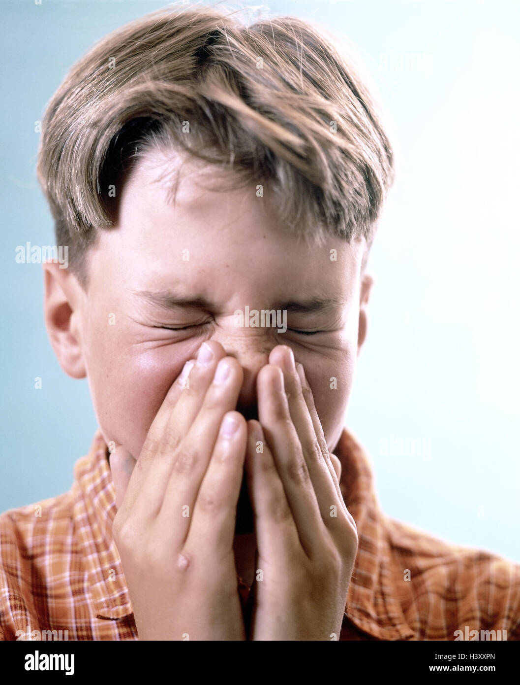 Boy, sneeze ill, cold, gesture, portrait, decency, education, hygiene ...