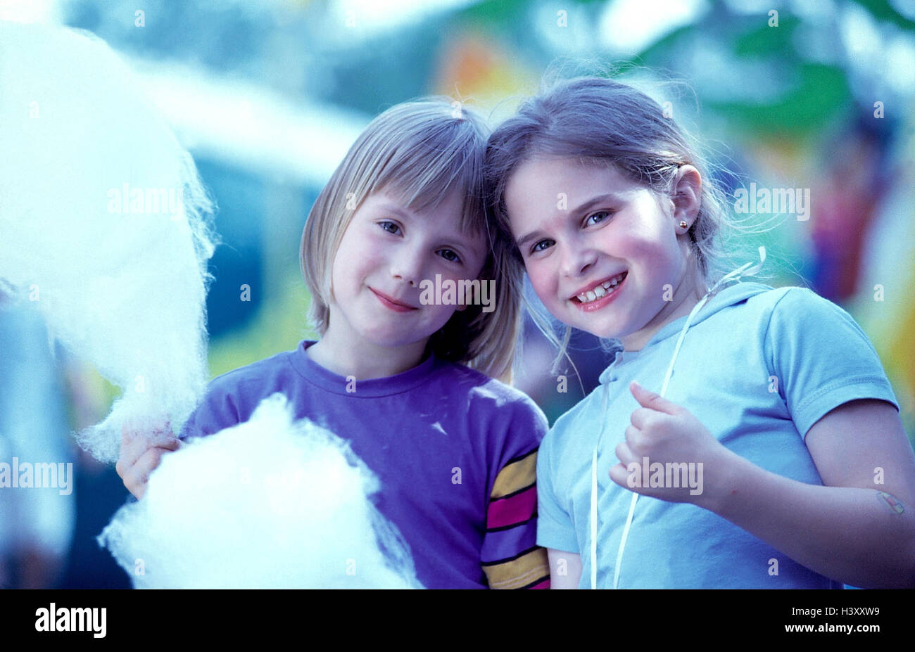 Girls, two, candy floss, portrait, outside, children, child, sweets ...