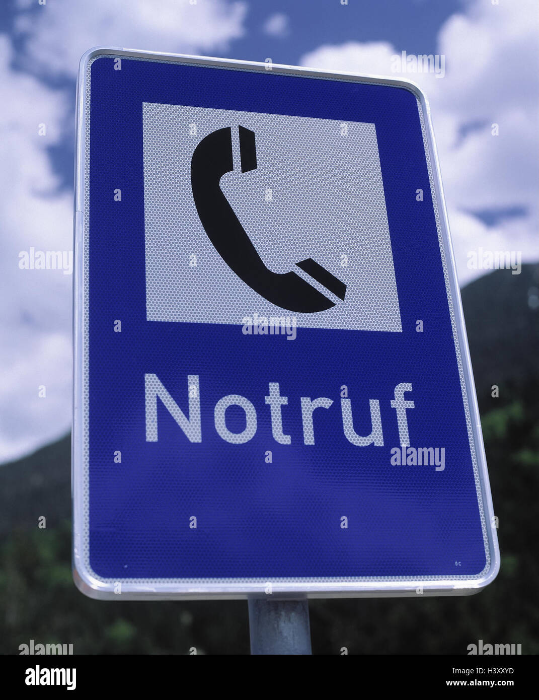 Traffic signs, "emergency call", accident help, emergency call pillar ...