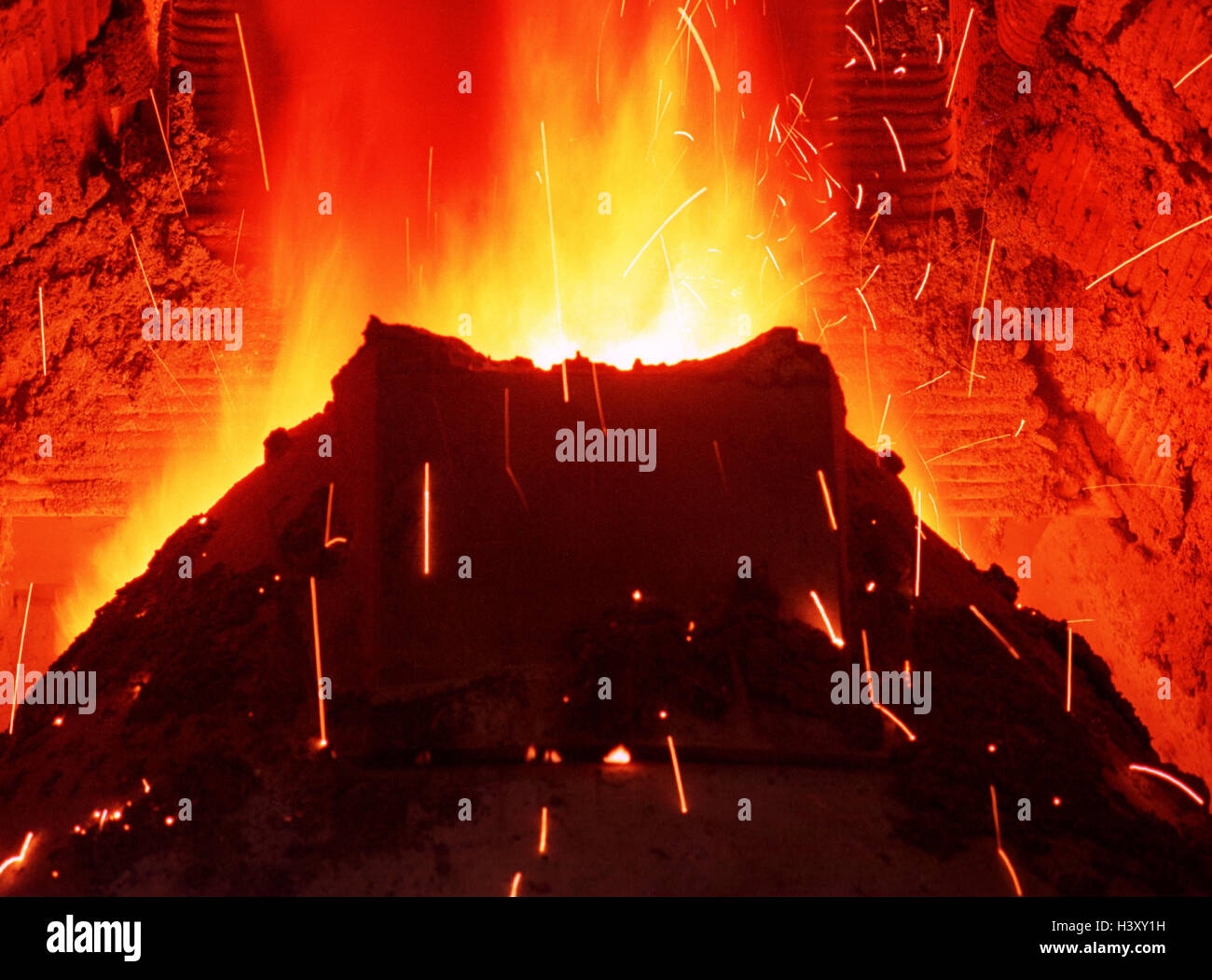 Germany, steel industry, ironworks, blast furnace, detail, slag economy ...